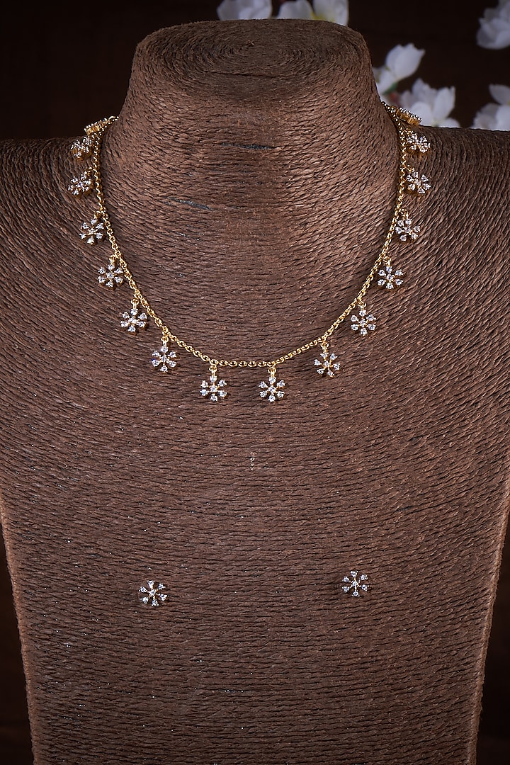 Gold Finish Moissanite Polki Necklace Set In Sterling Silver by Hunar ...