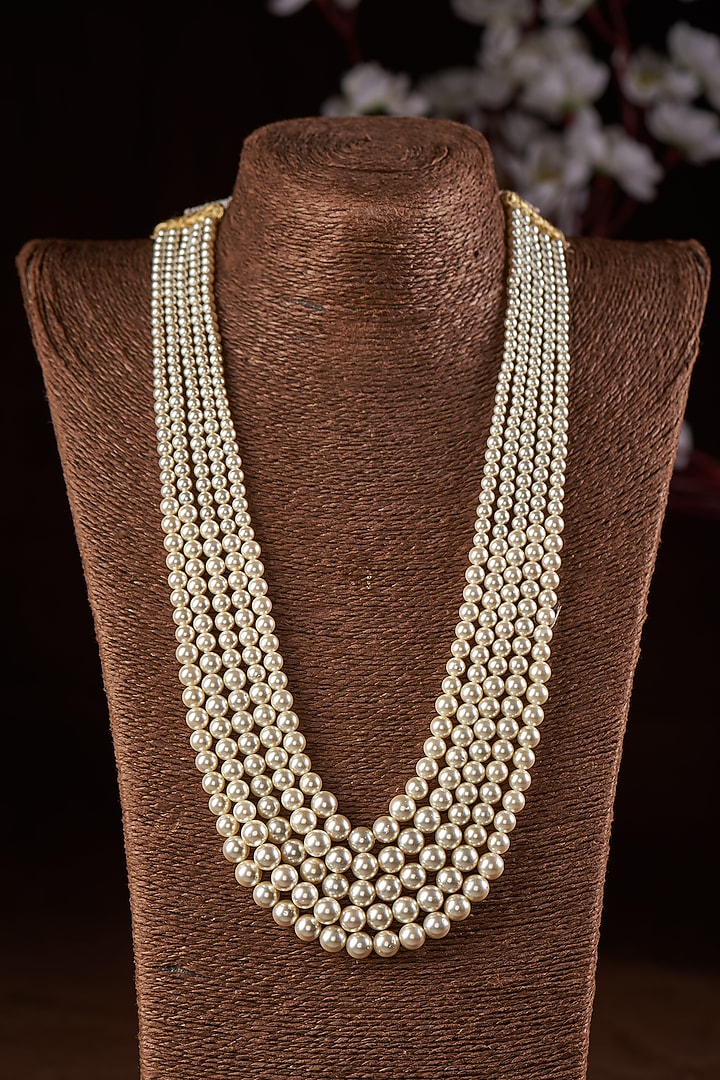 White Mother Of Pearl Layered Mala In Sterling Silver by Hunar at ...