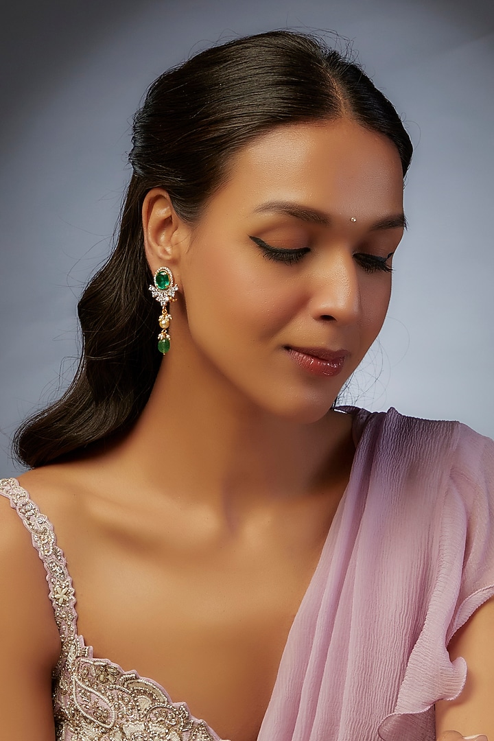 Gold Finish Moissanite Polki Dangler Earrings In Sterling Silver by ...