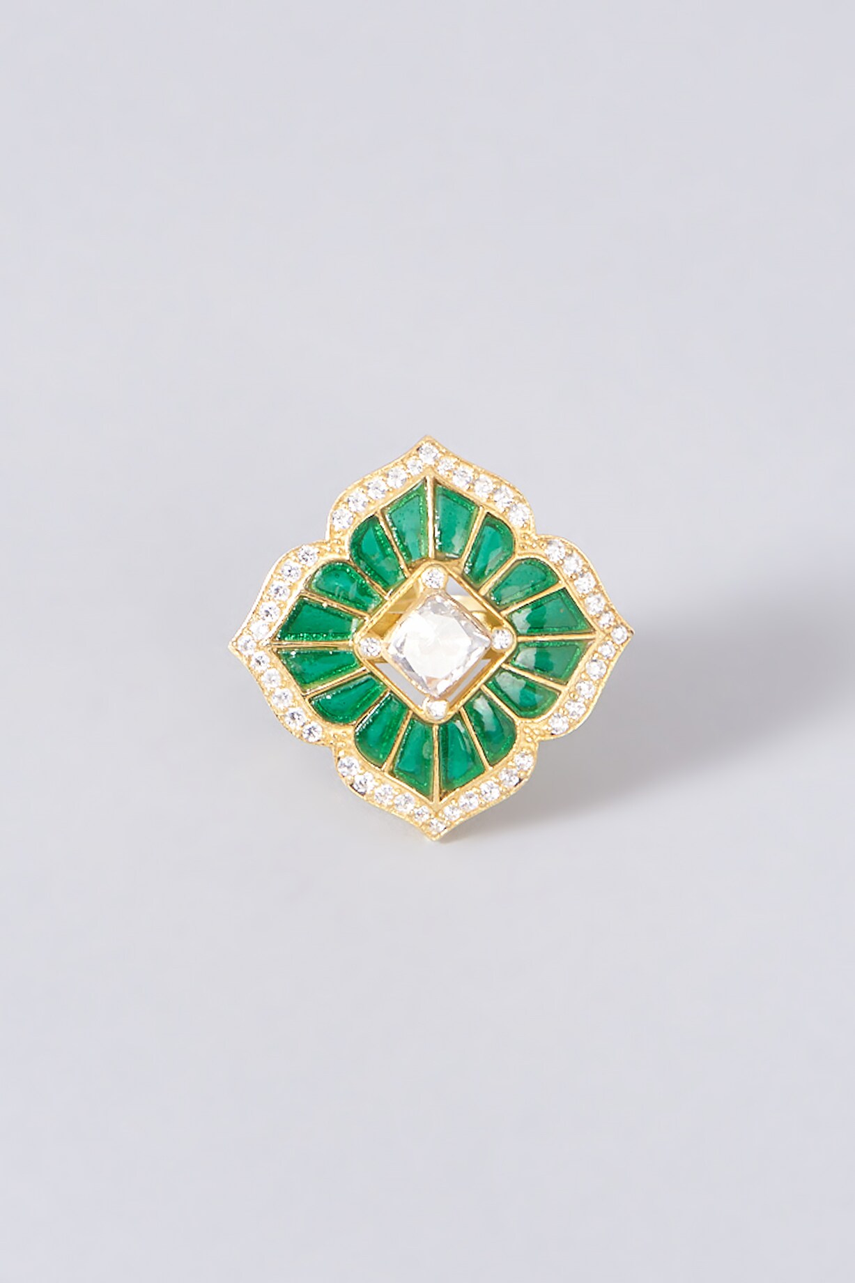 Gold Finish Faux Emerald Ring In Sterling Silver Design by Hunar at ...