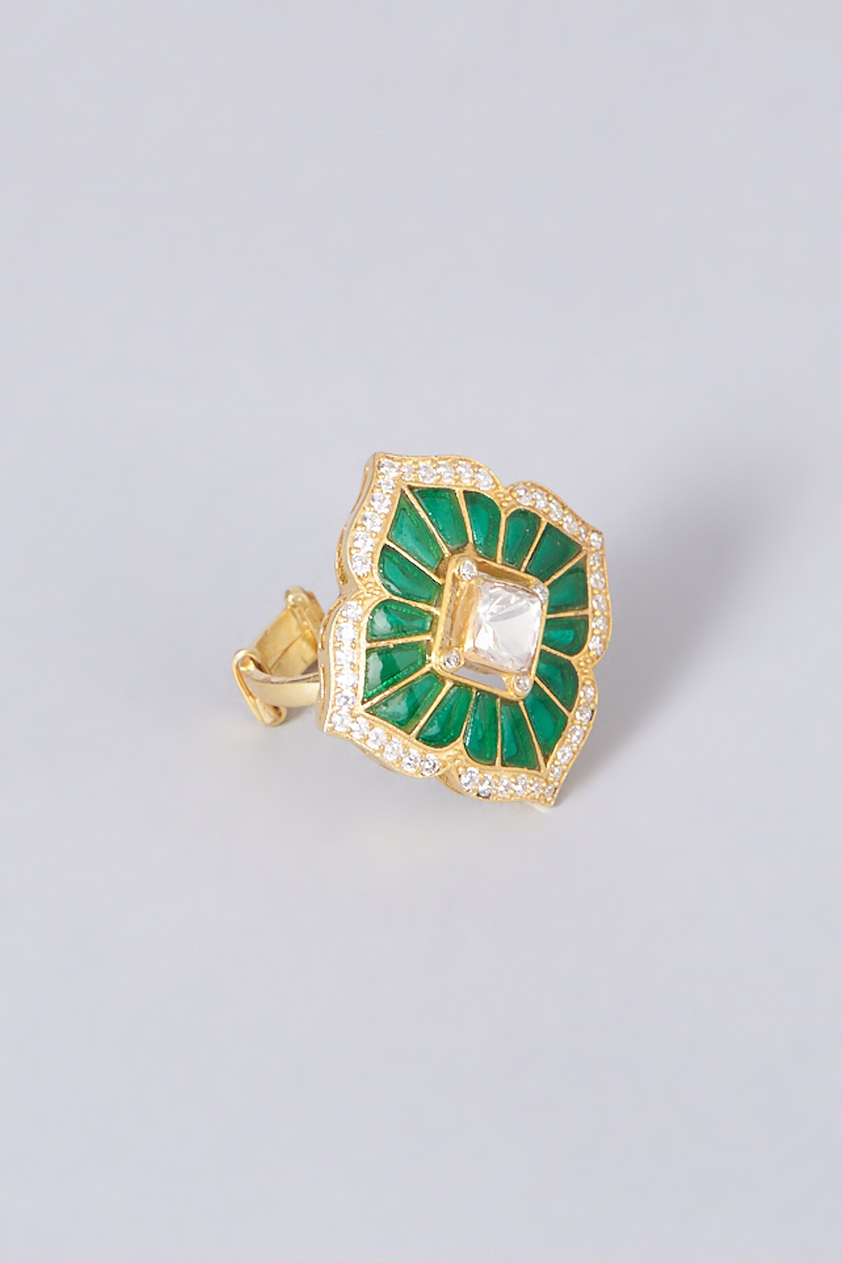 Gold Finish Faux Emerald Ring In Sterling Silver Design by Hunar at ...