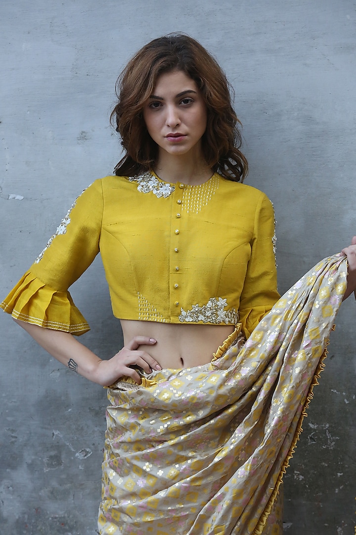 Mustard Floral Embroidered Blouse by I AM DESIGN at Pernia's Pop Up ...