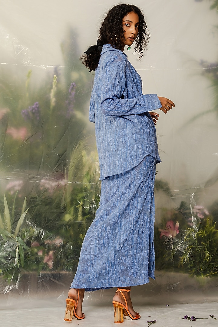 Ice Blue Cotton Jacquard Top by THE IASO at Pernia's Pop Up Shop 2025