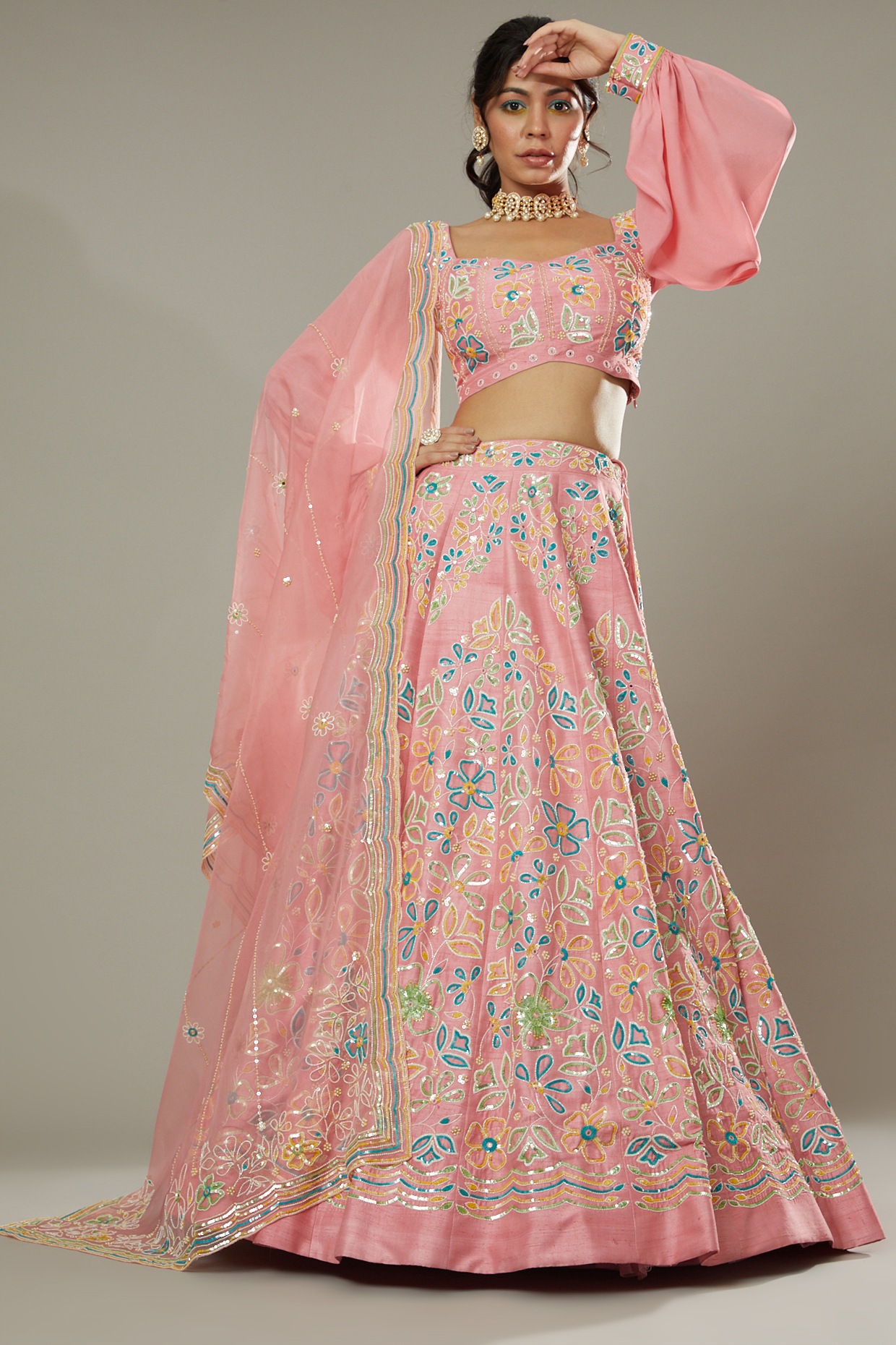 Candy Floss Hand Embroidered Raw Silk Bridal Lehenga Set by I AM DESIGN ...