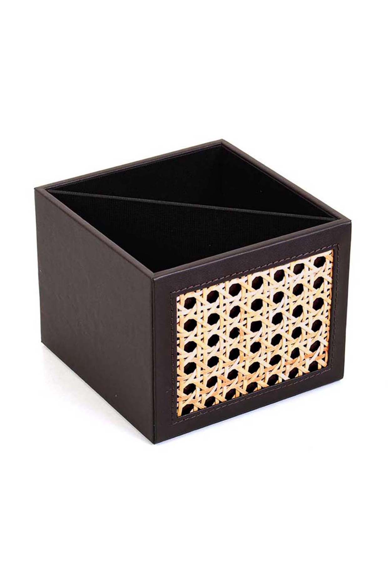 Dark Brown Leatherette & Rattan Cane Pen Holder by ICHKAN at Pernia's ...