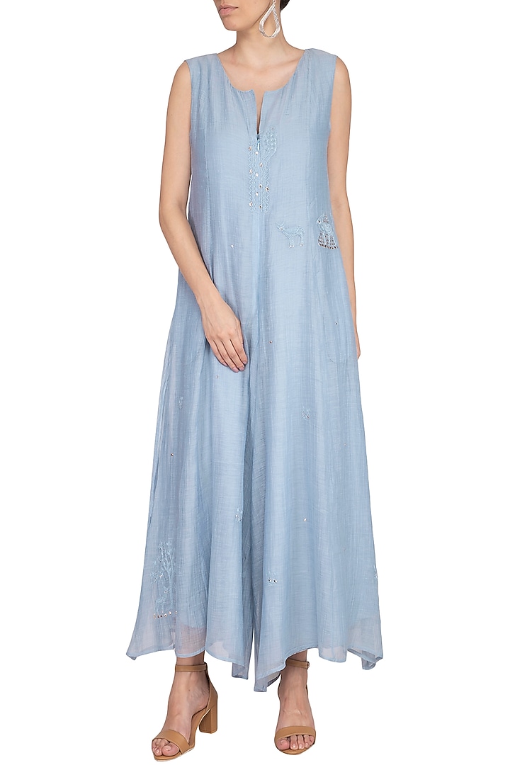 Powder Blue Embroidered Jumpsuit by IHA at Pernia's Pop Up Shop 2024