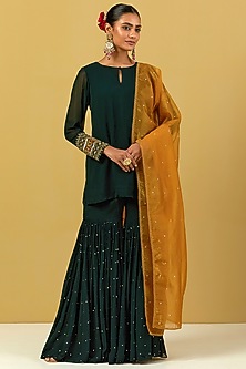 Green Hand Embroidered Gharara Set Design by Ikshita Choudhary at ...