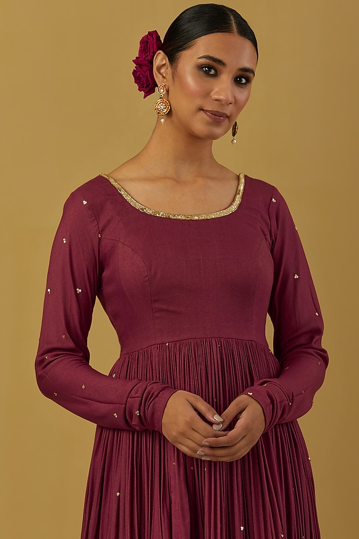 Maroon Cheese Cotton Embroidered Anarkali by Ikshita Choudhary at ...