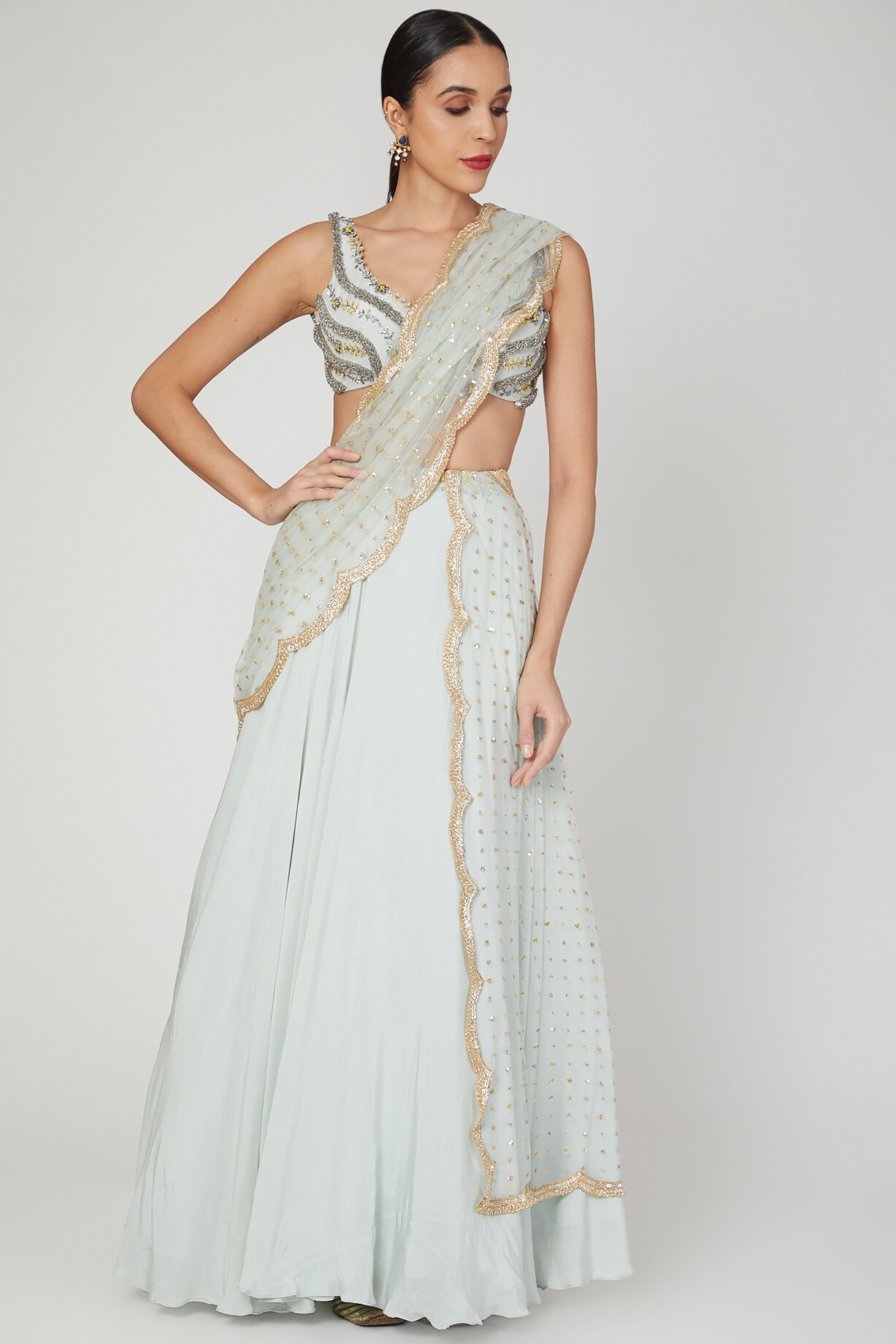 Ice Blue Embroidered Lehenga Set by Izzumi Mehta at Pernia's Pop Up ...