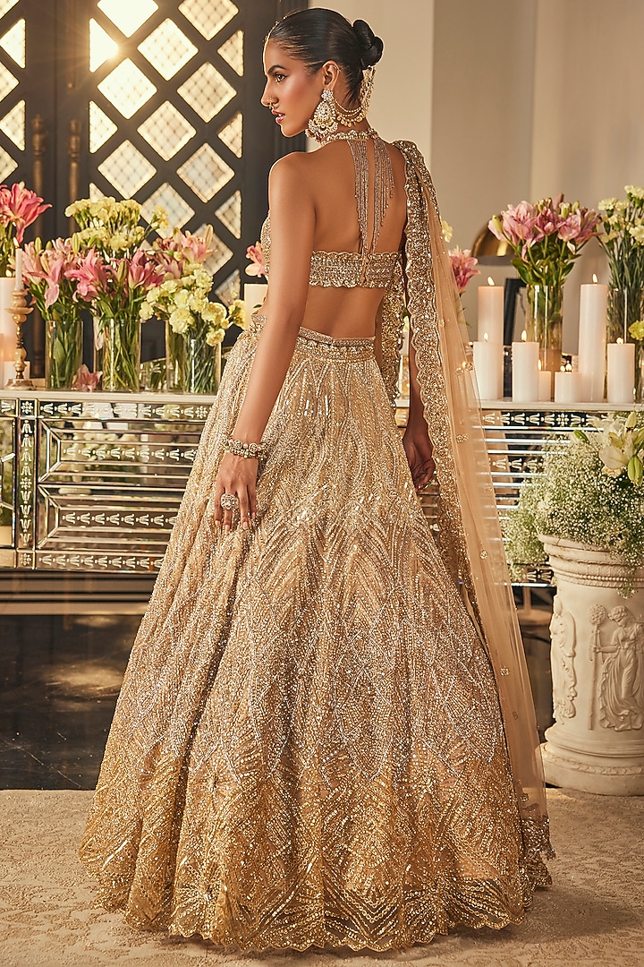 Gold Ombre Net Sequins Embroidered Bridal Lehenga Set by Isa by Dolly ...
