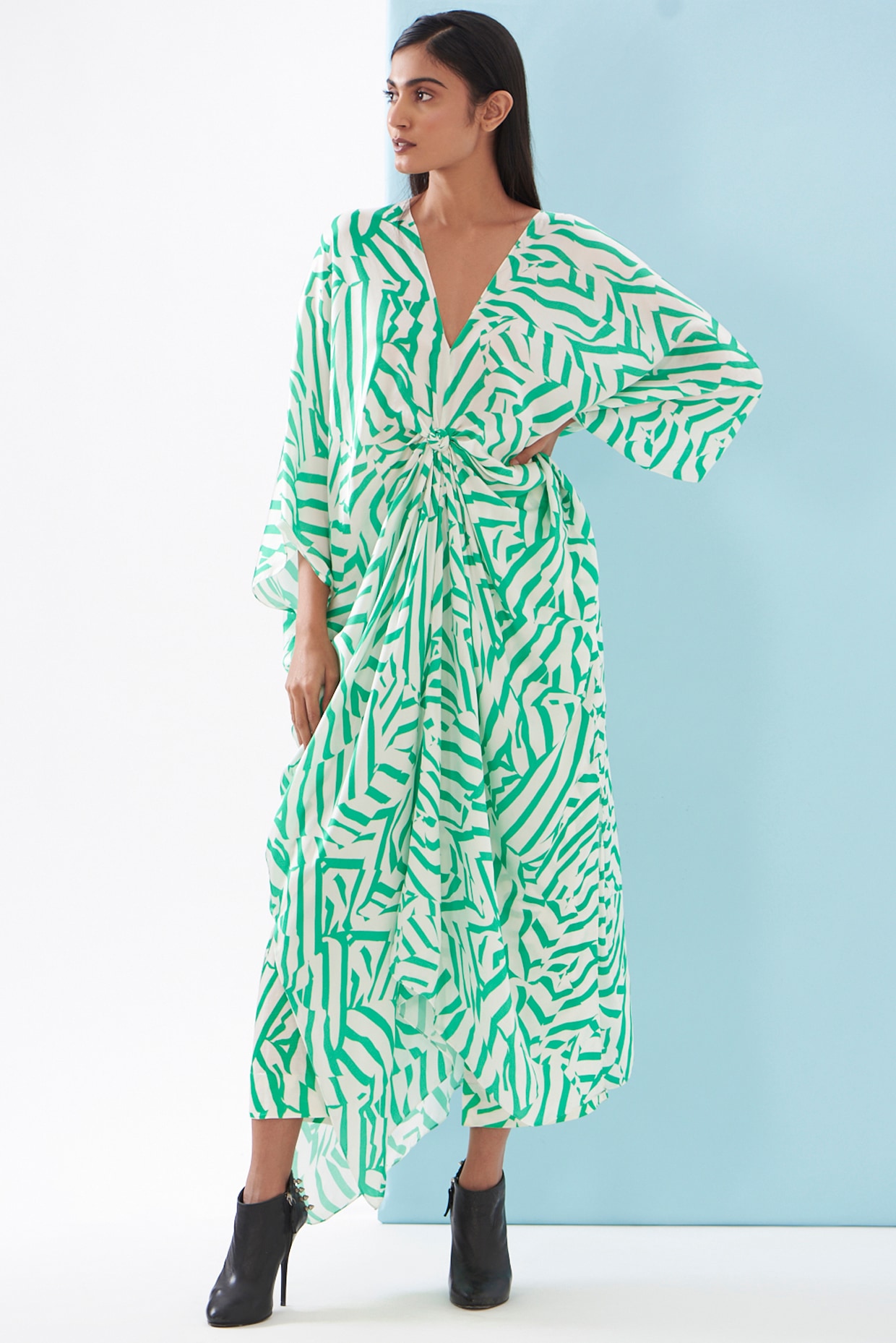 Green Bemberg Satin & Linen Satin Printed Co-Ord Set by Inca at Pernia ...