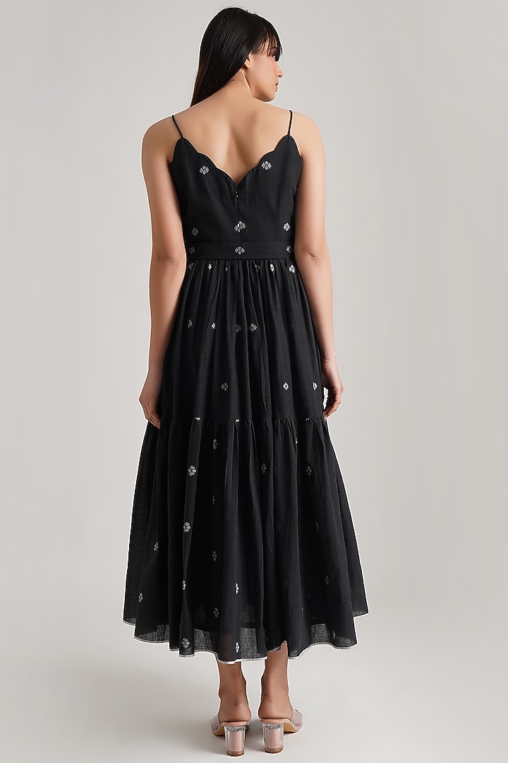 Black Handwoven Jamdani Dress by Indigo Dreams at Pernia's Pop Up Shop 2025