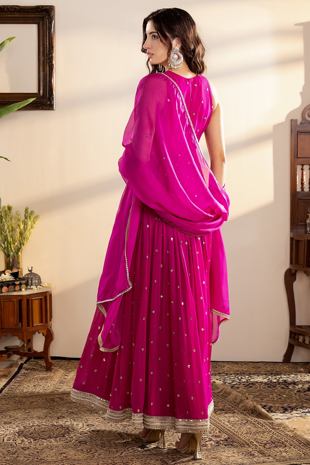 Magenta Georgette Sequins Embroidered Anarkali Set by Indian Wardrobe ...