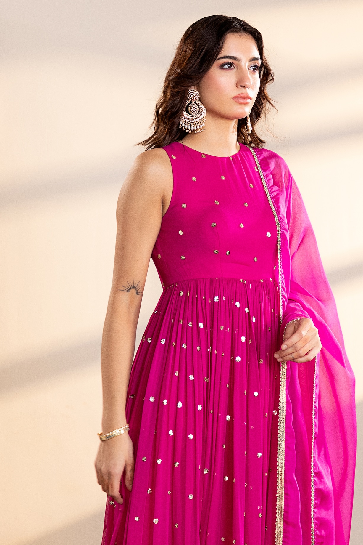 Magenta Georgette Sequins Embroidered Anarkali Set by Indian Wardrobe ...
