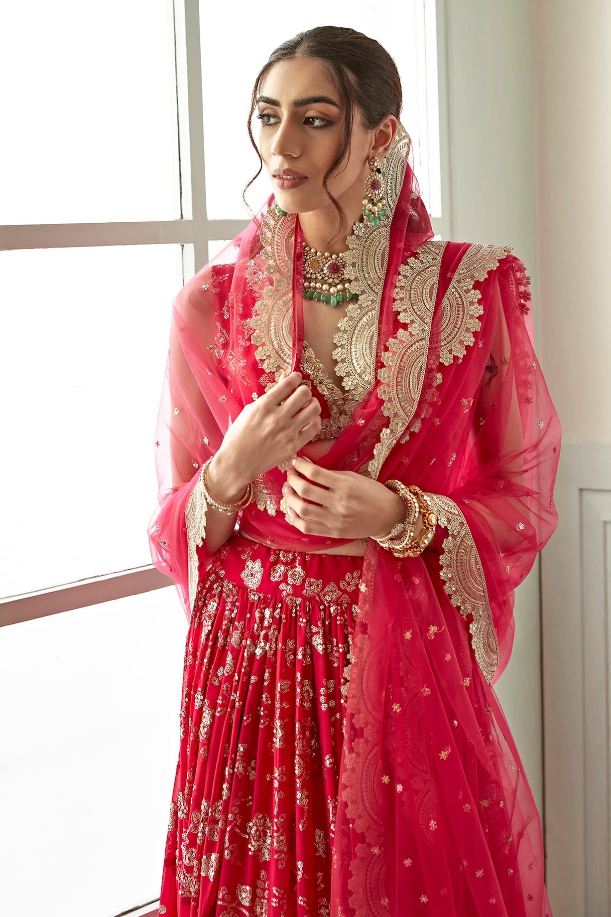 Rani Pink Viscose Georgette Embroidered Wedding Lehenga Set by Studio Iris at Pernia's Pop Up ...