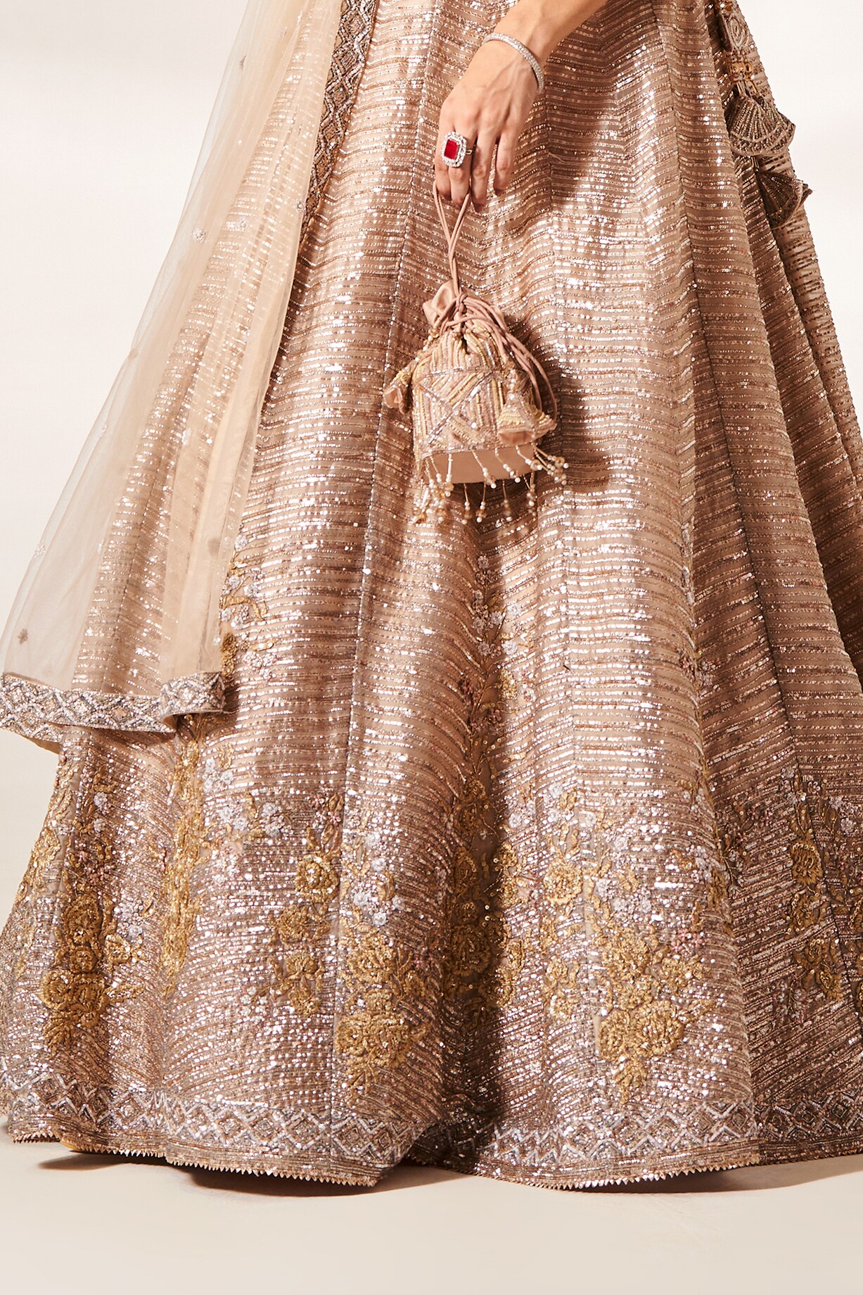 Pale Pink Organza Dabka Embroidered Lehenga Set Design by Studio Iris ...