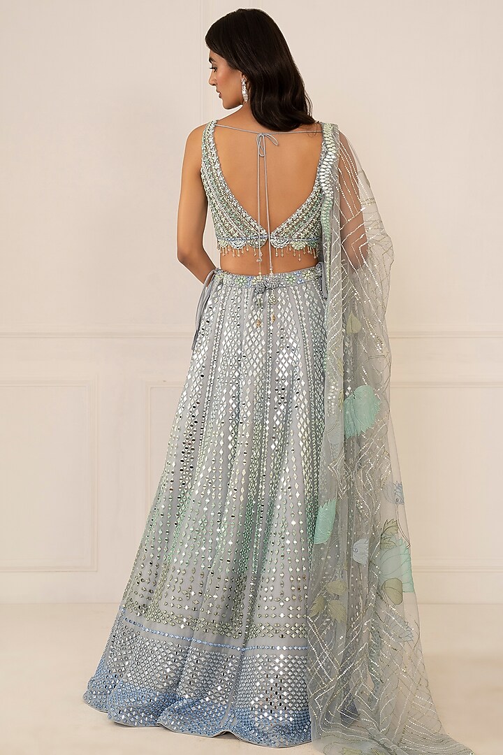 Ice Blue Hand Embroidered Wedding Lehenga Set by Studio Iris at Pernia ...