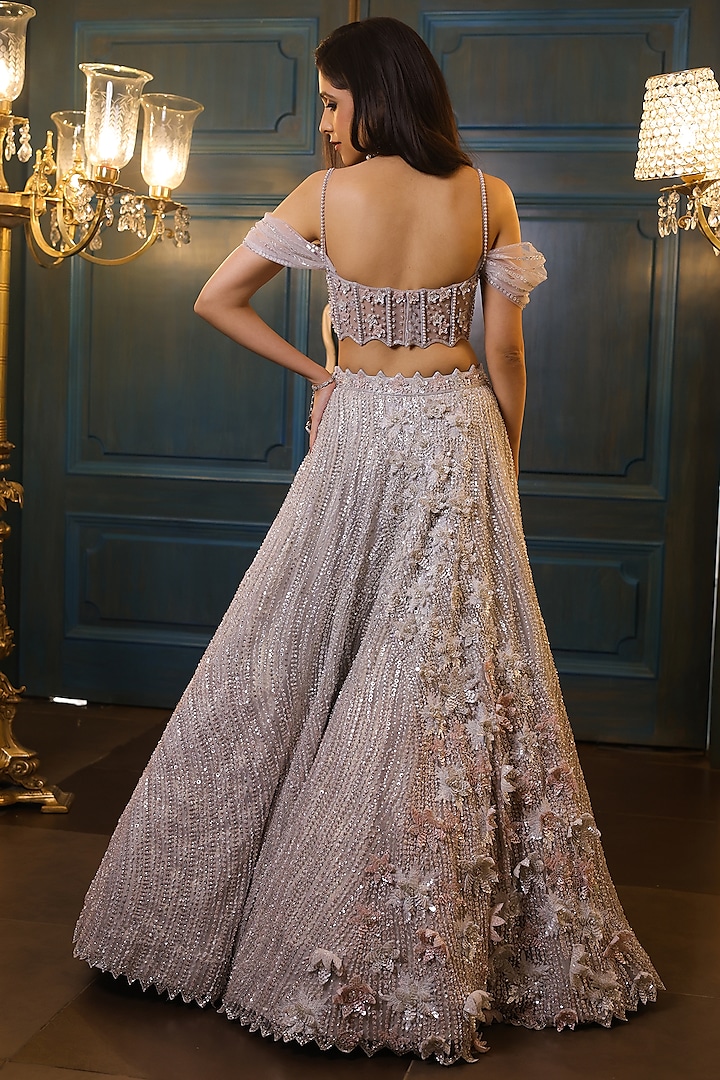 Powder Blue Net 3D Floral Embroidered Bridal Lehenga Set by Isa by ...