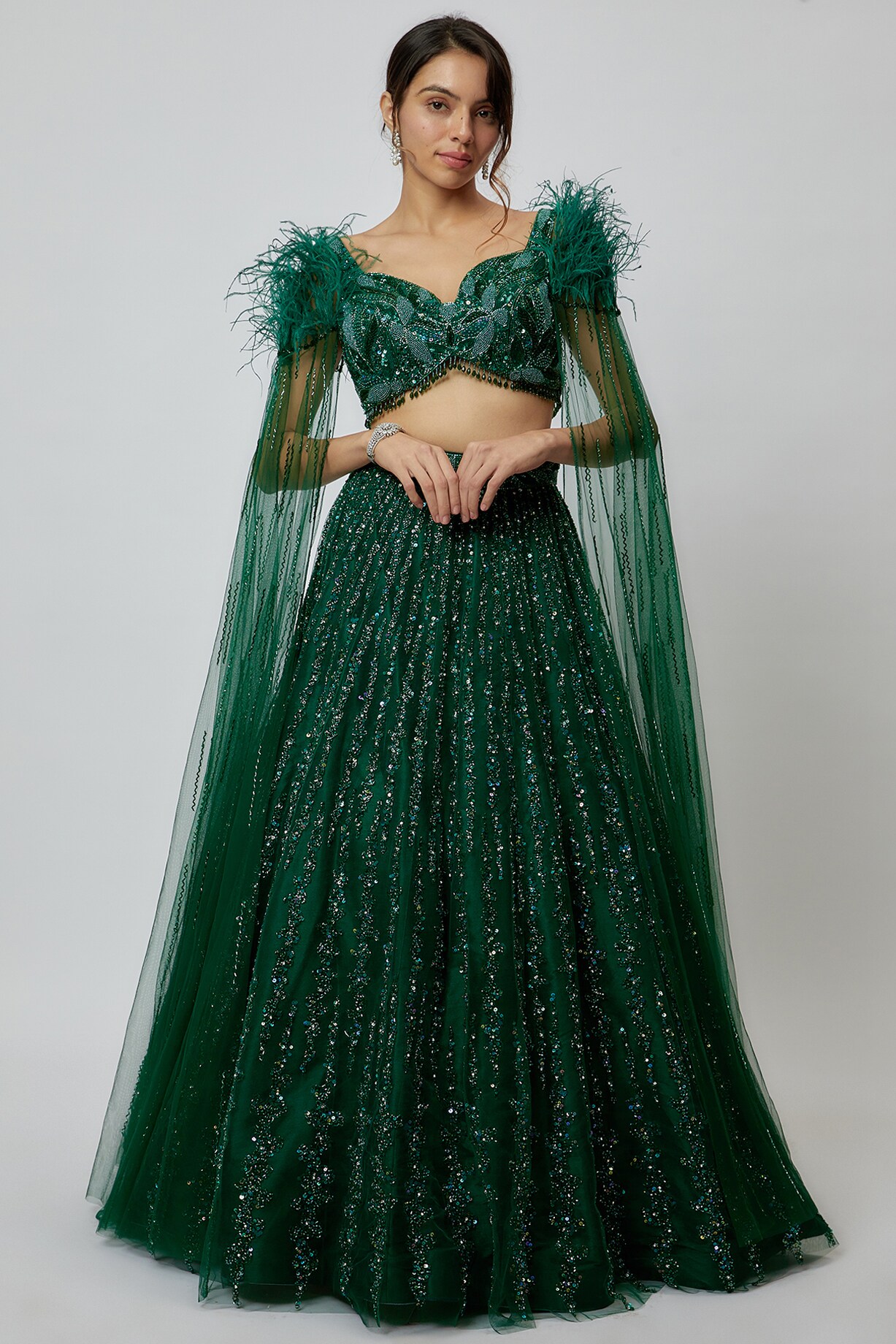 Emerald Green Net Hand Embroidered Bridal Lehenga Set by Isa by Dolly ...
