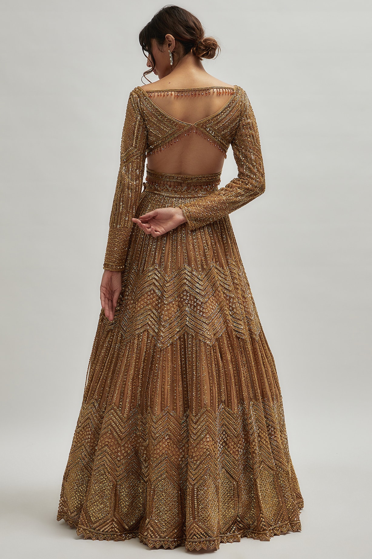 Dark Gold Net Hand Embroidered Bridal Lehenga Set by Isa by Dolly Wahal ...