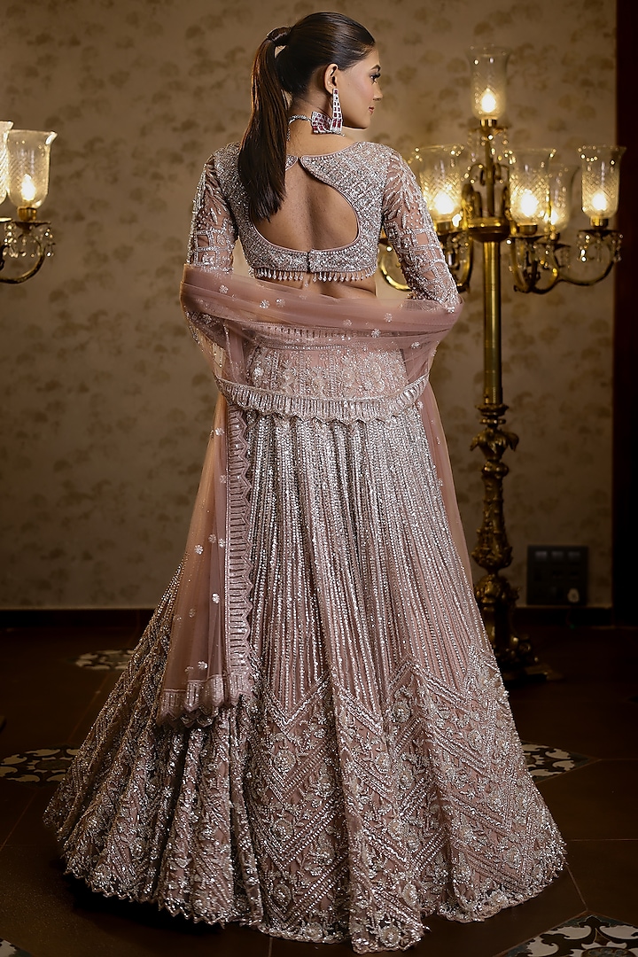 Biscoff Pink Net Sequins & Cutdana Embroidered Bridal Lehenga Set by ...
