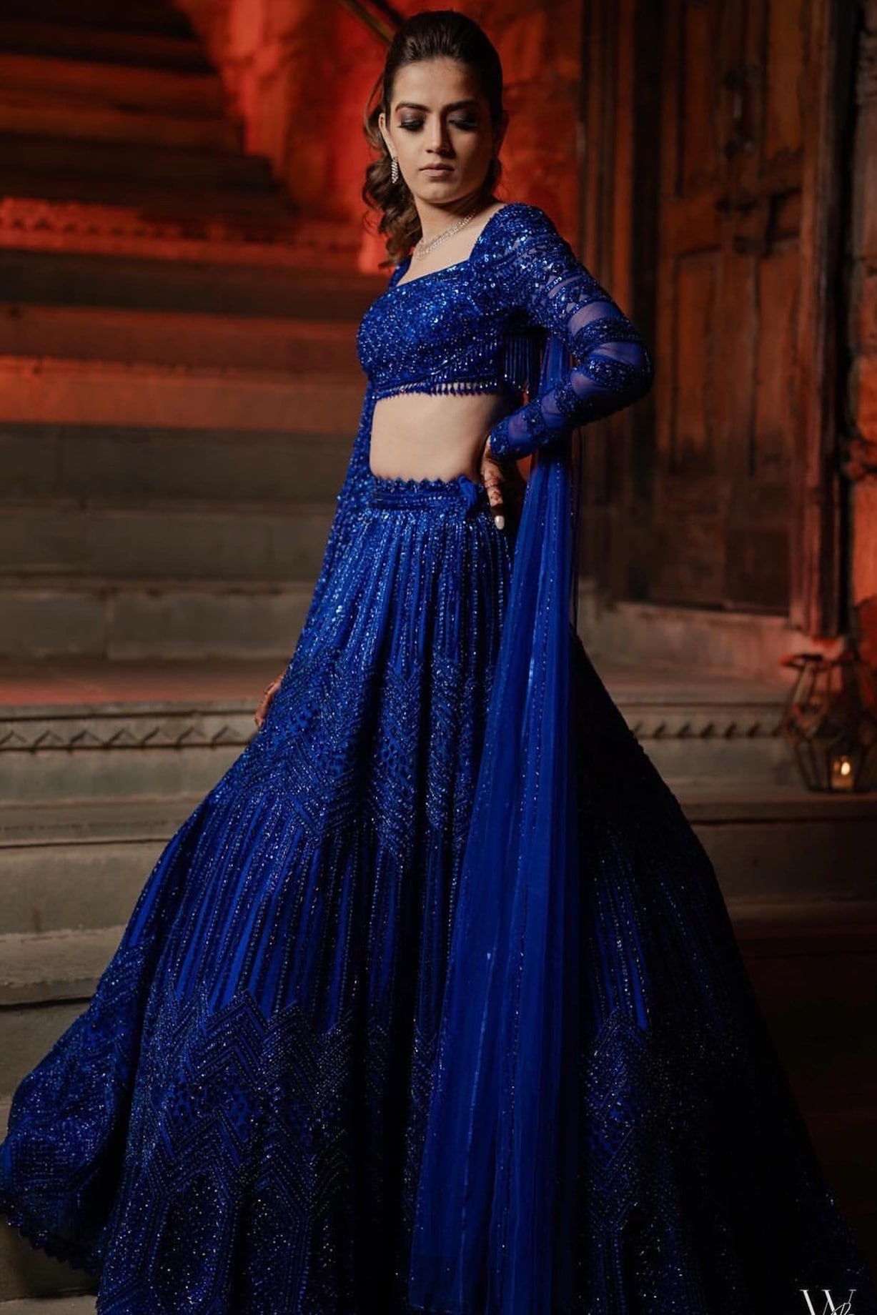 Blue Net Crystal & Cutdana Embroidered Bridal Lehenga Set by Isa by ...