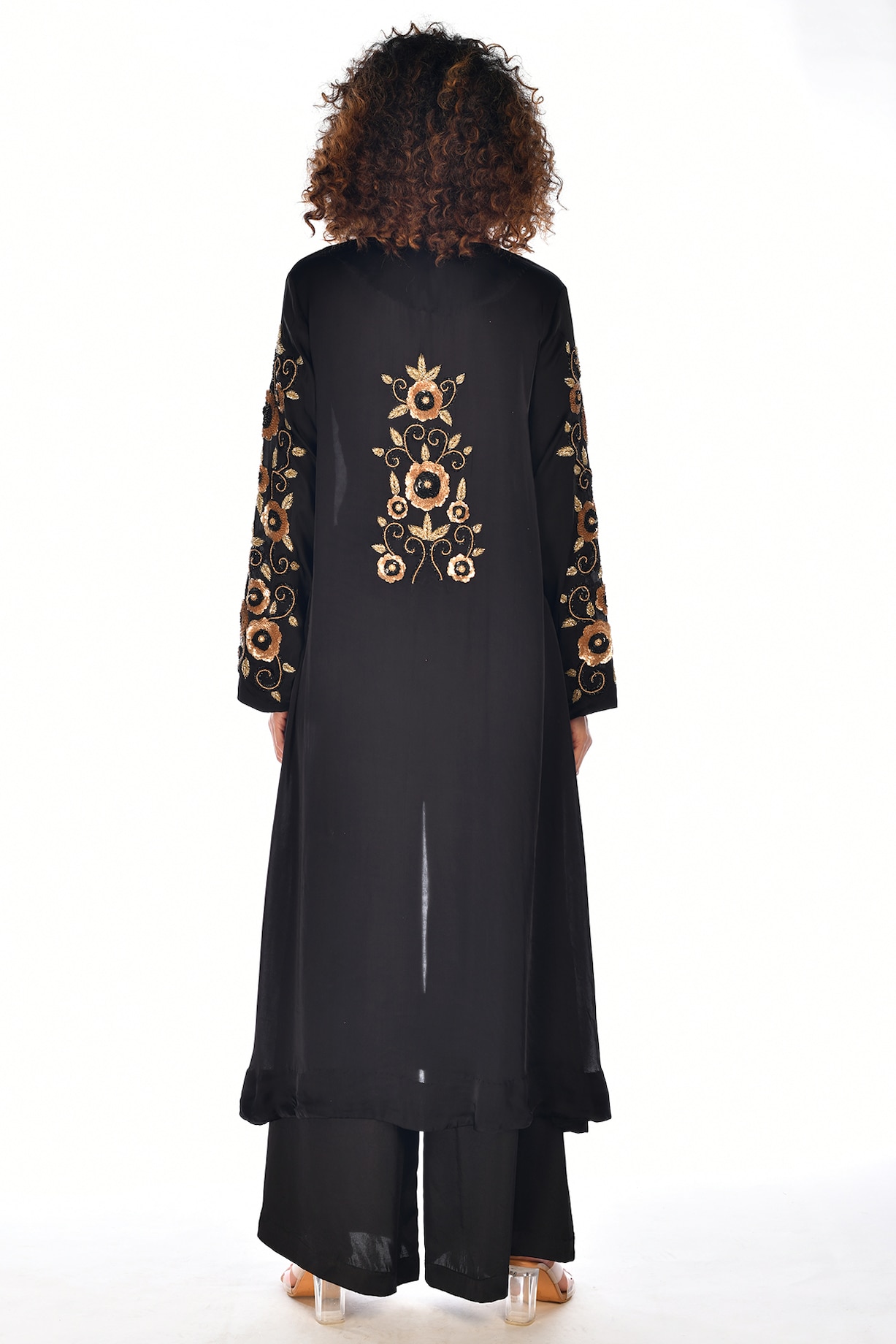 Black Satin Georgette Sequins Hand Embroidered Kurta Set by Isadaa by ...