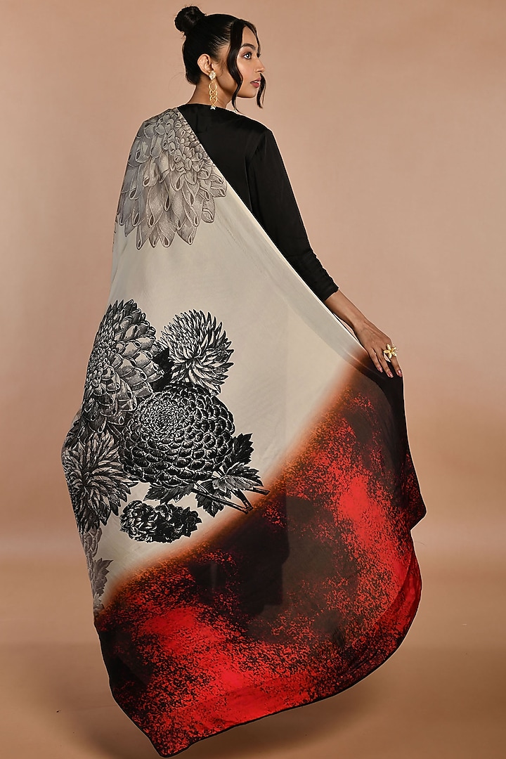 Black Satin Georgette Digital Printed Kurta Set by Isadaa by Rotna Dutt ...