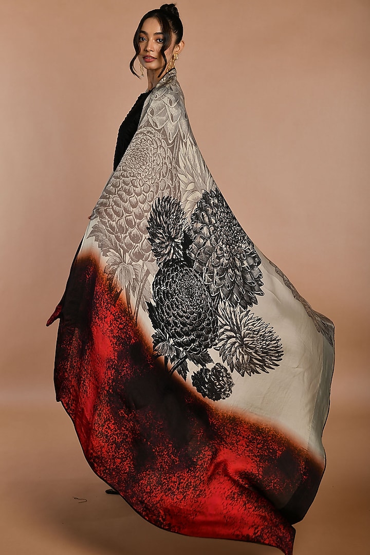 Black Satin Georgette Digital Printed Kurta Set by Isadaa by Rotna Dutt ...