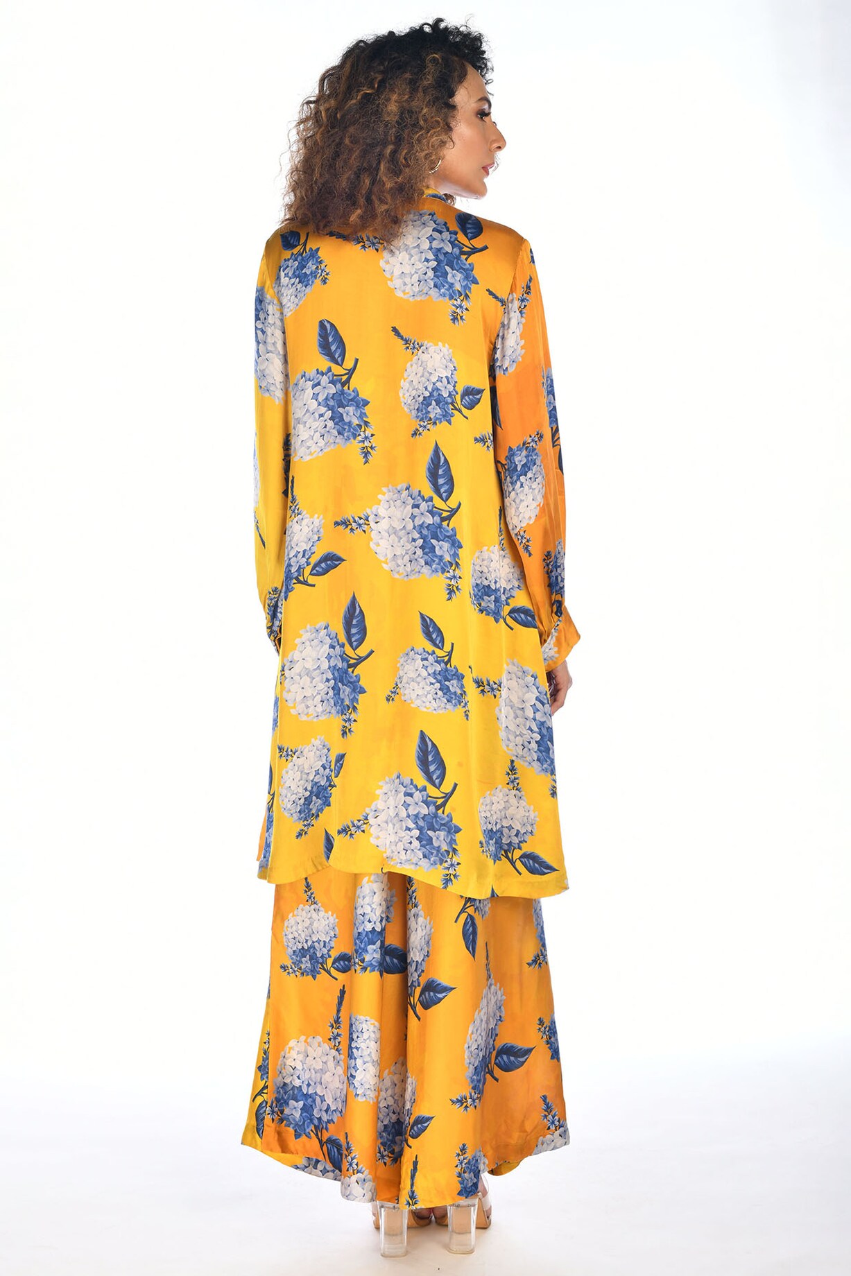 Yellow Satin Georgette Digital Printed Kurta Set by Isadaa by Rotna ...