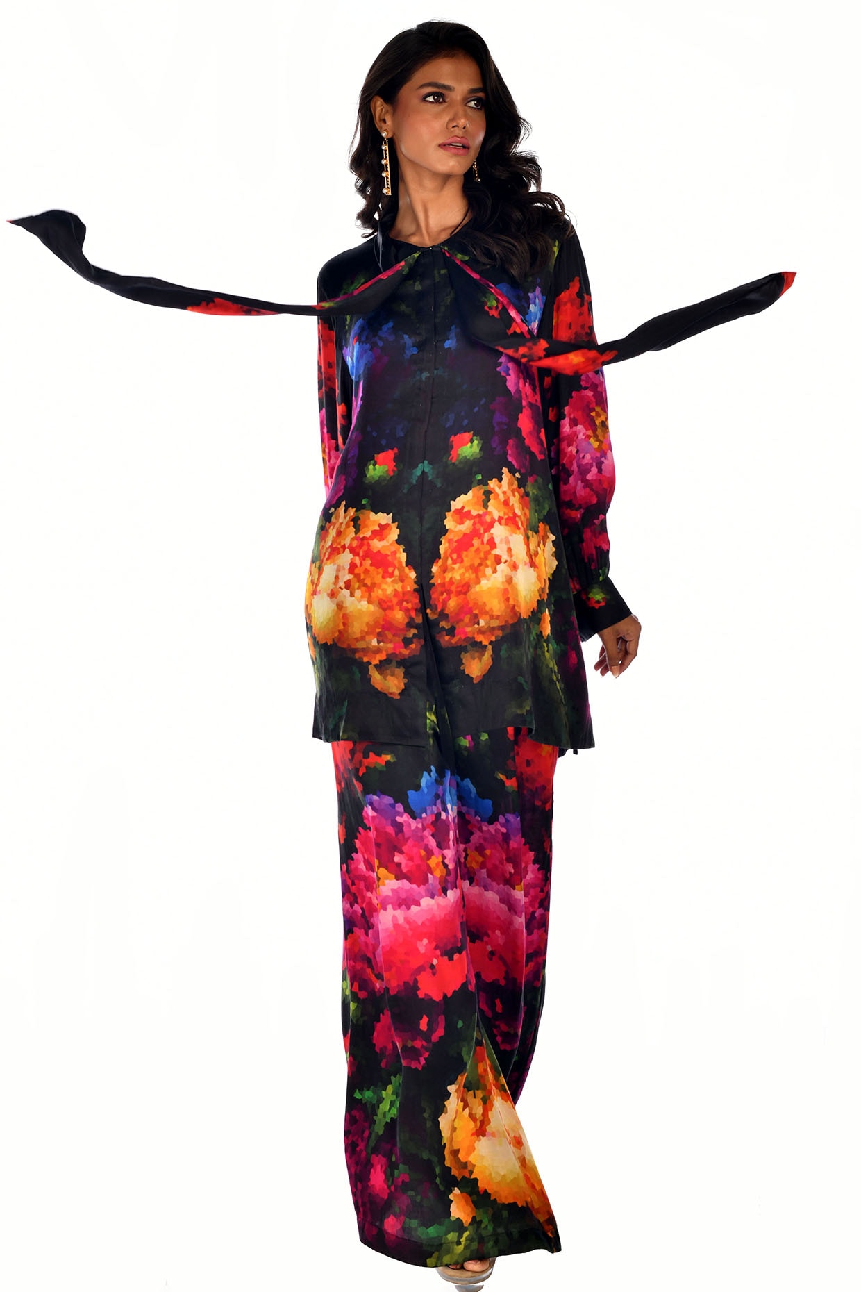 Black Satin Georgette Digital Printed Co-Ord Set by Isadaa by Rotna Dutt at Pernia's Pop Up Shop ...