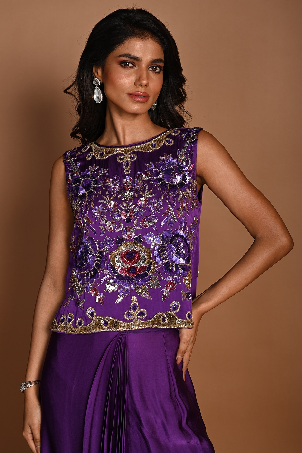 Purple Satin Georgette Sequins Hand Embroidered Blouse by Isadaa by Rotna Dutt at Pernia's Pop ...