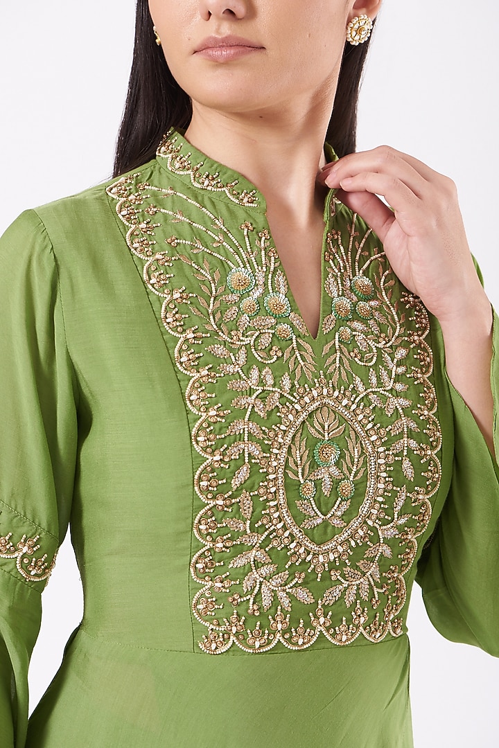 Leaf Green Georgette Sharara Set by Isha Gupta at Pernia's Pop Up Shop 2026
