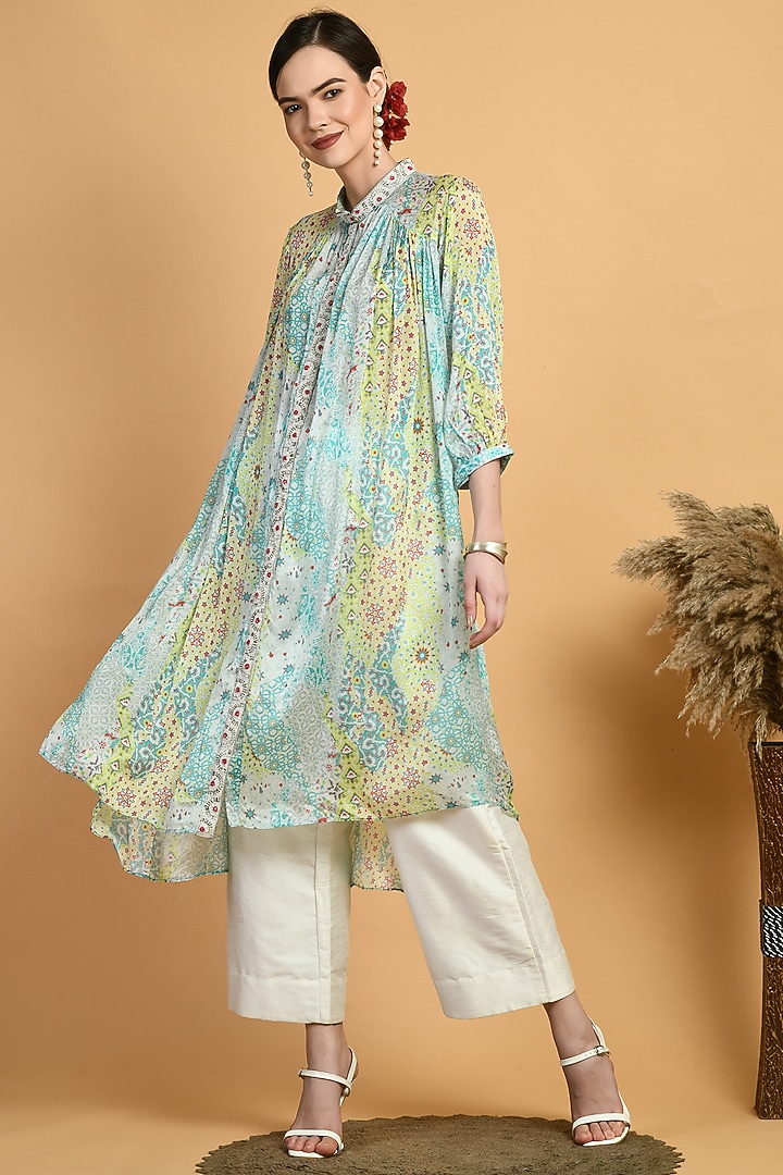 Multi-Colored Chiffon Digital Printed Tunic Set by Isha Gupta at Pernia ...