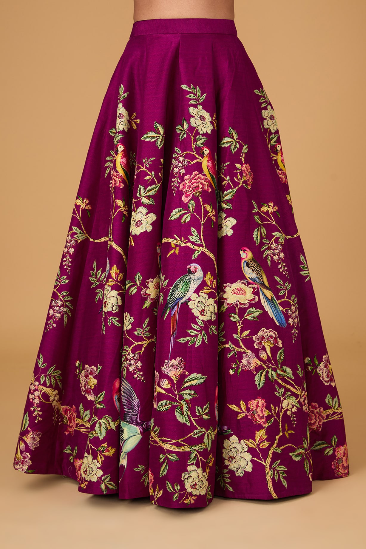 Plum Dupion Tropical Vine Printed Wedding Lehenga Set By Irrau By Samir