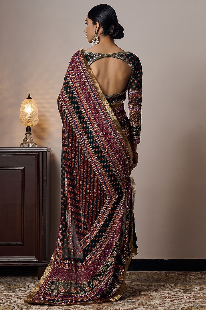 Multi-Colored Georgette Printed & Hand Embroidered Blouse by Irrau by ...