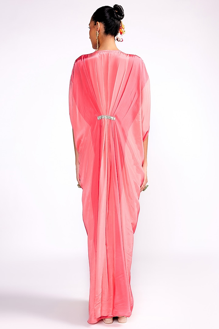Flamingo Pink Crepe Embroidered Draped Kaftan Design by Isha Gupta ...