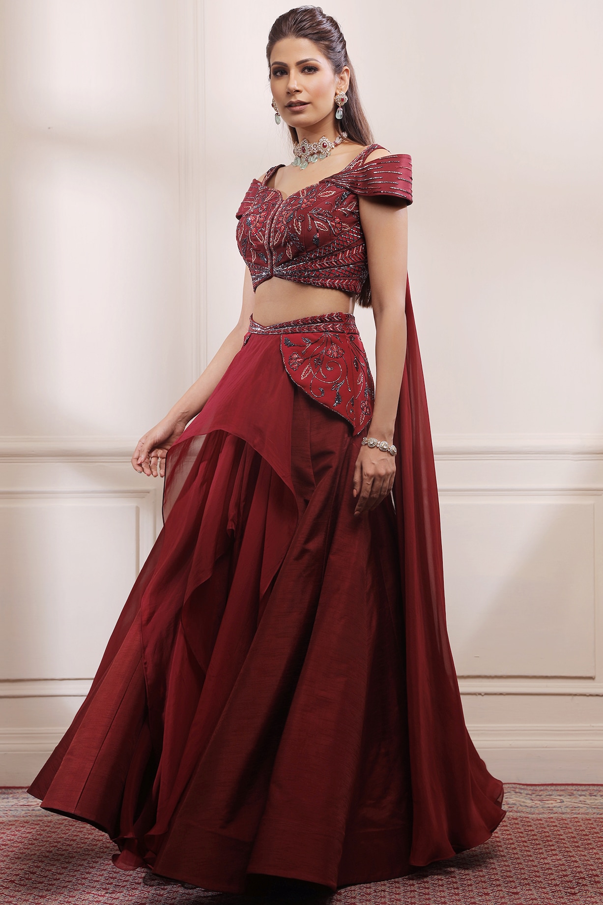Ruby Red Embellished Wedding Lehenga Set by Isha Gupta Tayal at Pernia's Pop Up Shop 2025
