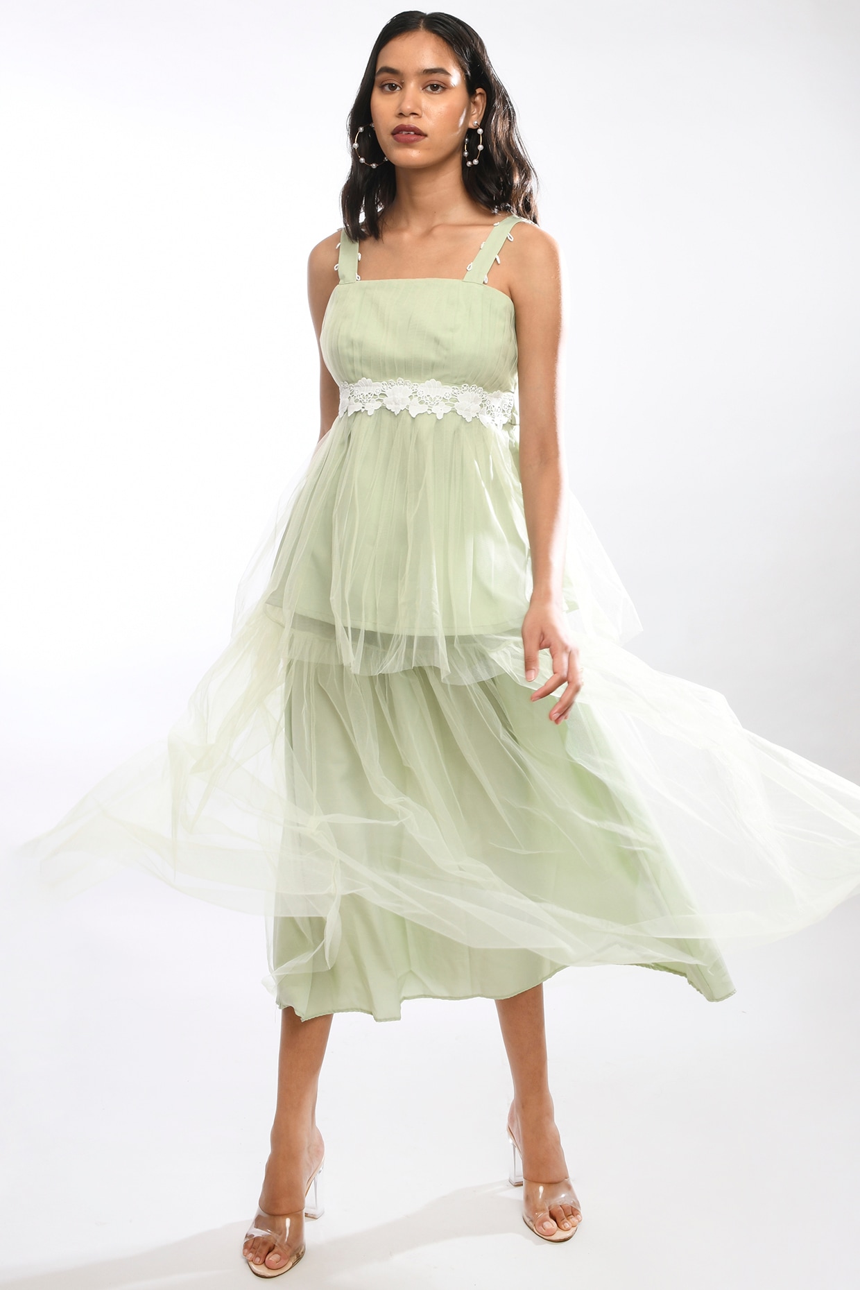 Mint Green Net Skirt Set by Itara An Another at Pernia's Pop Up Shop 2025