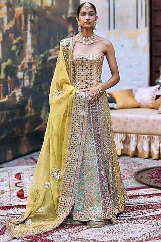 Multi-Colored Khadi & Crepe Bridal Lehenga Set by ITRH at Pernia's Pop ...