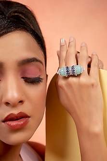 White Finish Blue Sapphire Handcrafted Pacific Opal Ring In Sterling ...