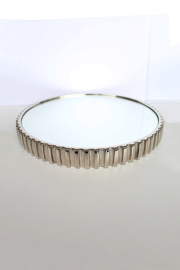 Ribbed Silver Aluminium & Glass Mirror Tray Platter by IZZHAAR at ...