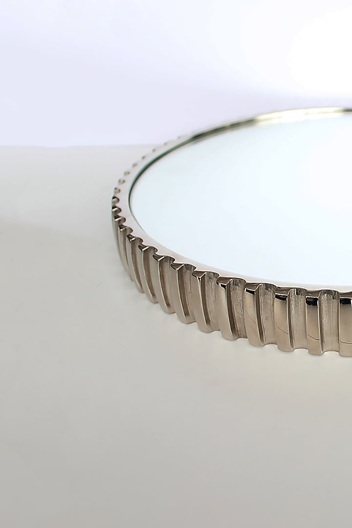 Ribbed Silver Aluminium & Glass Mirror Tray Platter by IZZHAAR at ...