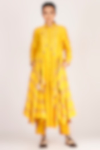 Mustard Embroidered Cascade Shirt With Pants by Jajaabor at Pernia's ...