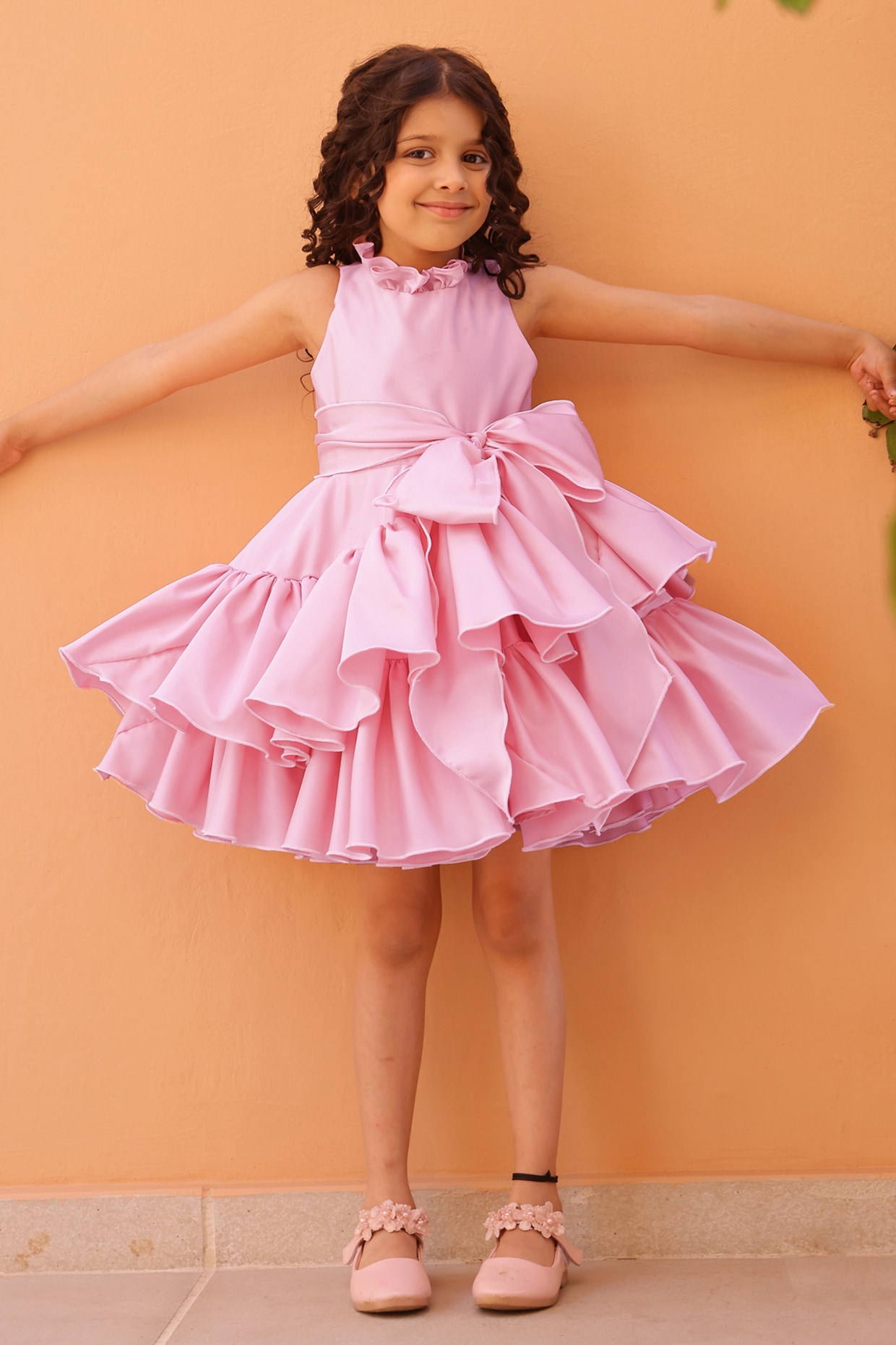 Blush Pink Satin Ruffled Dress For Girls by Janyas Closet at Pernia's ...