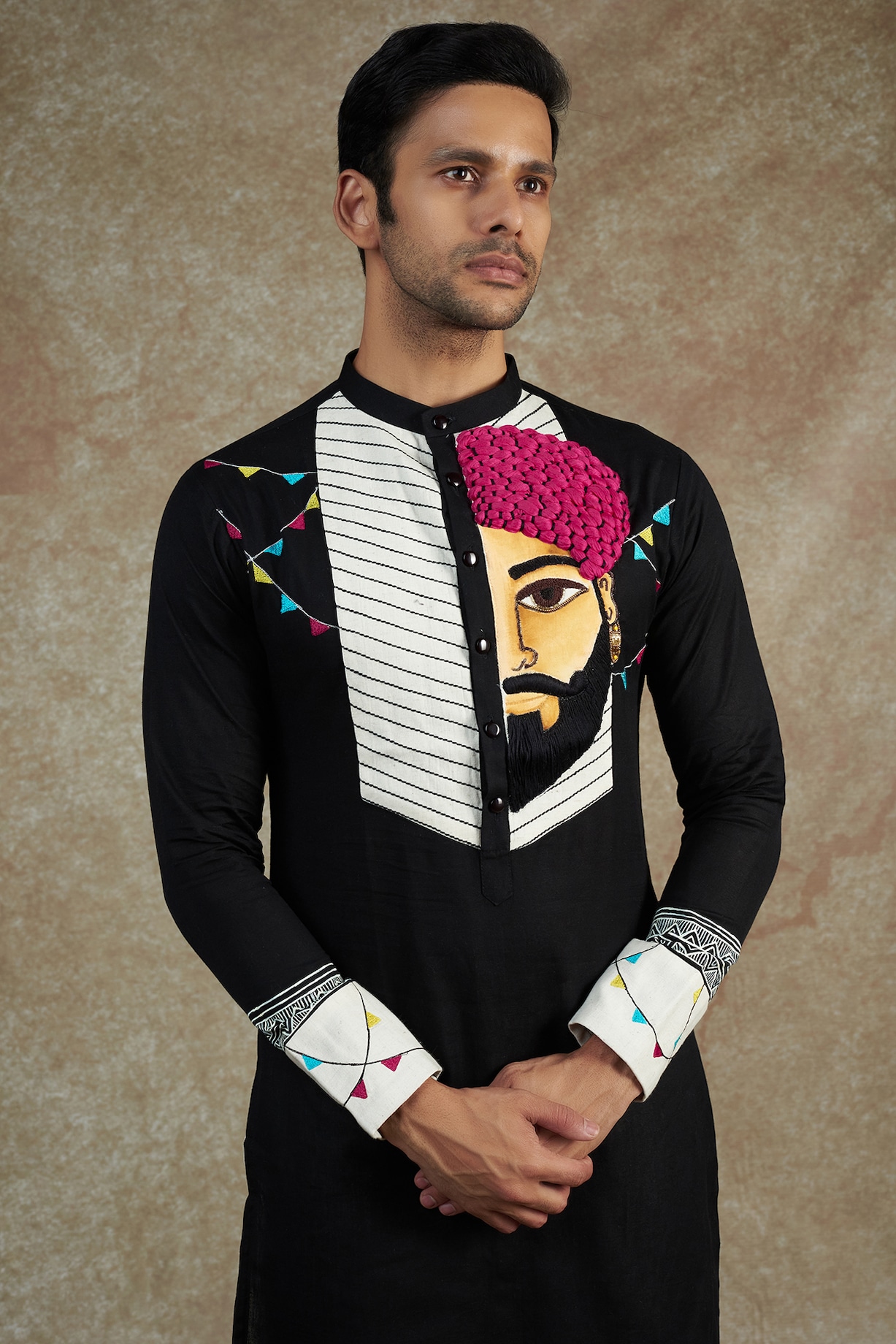 Black Cotton Embroidered & Hand Painted Kurta Set by JAMA ART OF ...