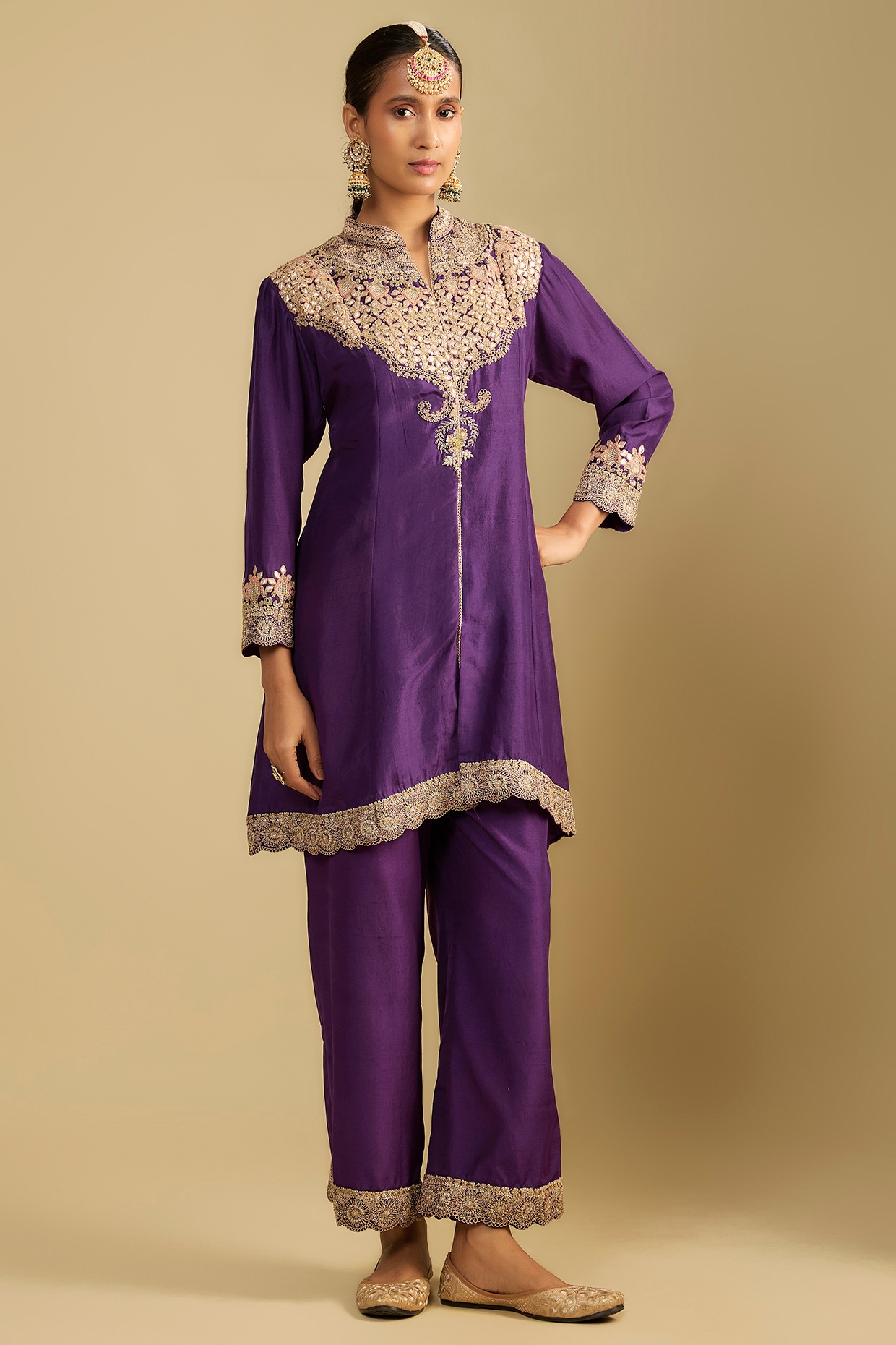 Purple Silk Gota Embroidered Tunic Set by Jaya Rathore at Pernia's Pop ...