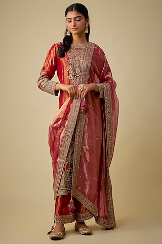 Red Tissue Embroidered Tunic Set by Jaya Rathore at Pernia's Pop Up ...