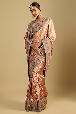 Red Tissue Motif Embroidered Wedding Saree Set by Jaya Rathore at ...