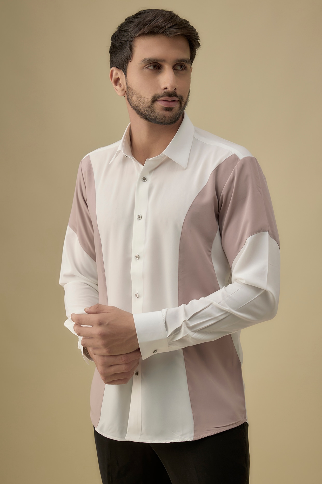White & Nude Polyester Shirt by Jayesh and Kaajal Shah at Pernia's Pop ...